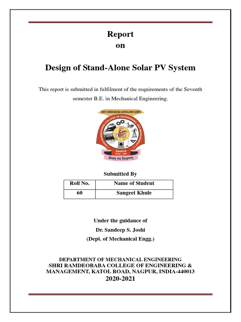 Stand-Alone Solar PV System Design Report | PDF | Photovoltaics | Solar ...