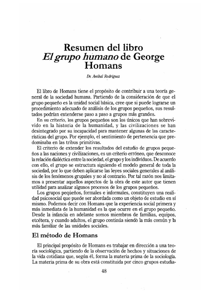 Homans Grupo PsicologiÃ A Social Clasica | PDF | Sistema | Comportamiento
