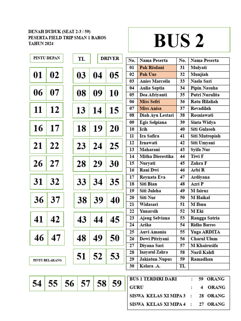 Denah Duduk Bus 2 Fix | PDF