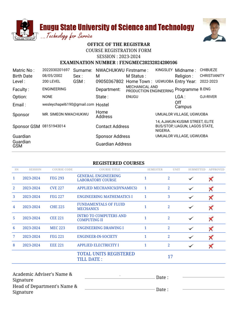 200l First Semester Course Registration | PDF | Engineering