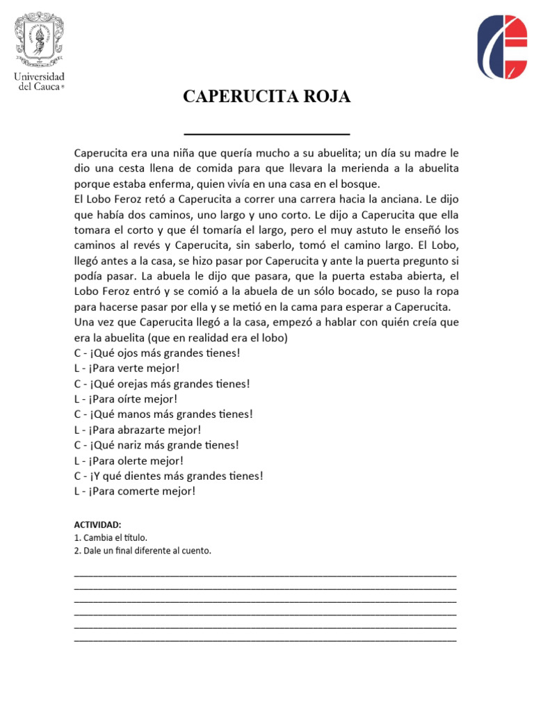 CAPERUCITA ROJA-lectura critica (1) | PDF