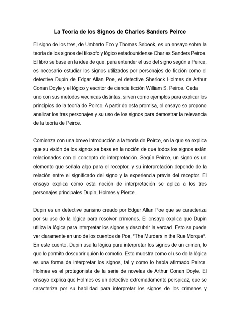 Signos en Dupin, Holmes y Peirce | PDF | Charles Sanders Peirce ...