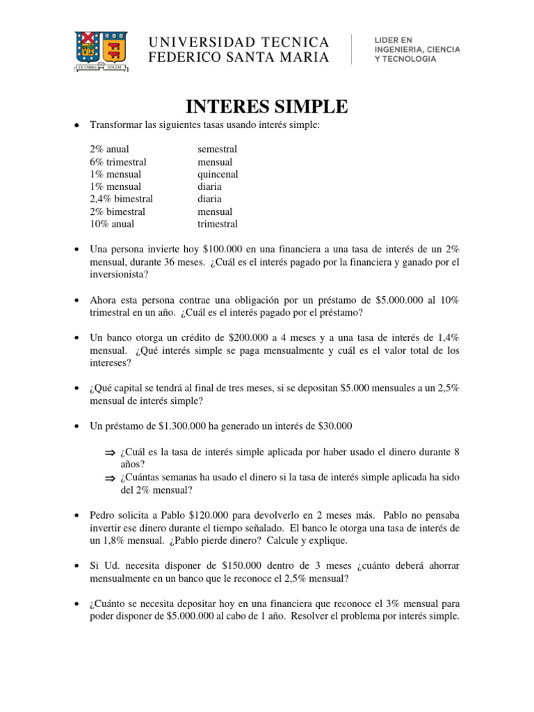 Guía #1 Interés Simple. | PDF | Interés | Tasas de interés