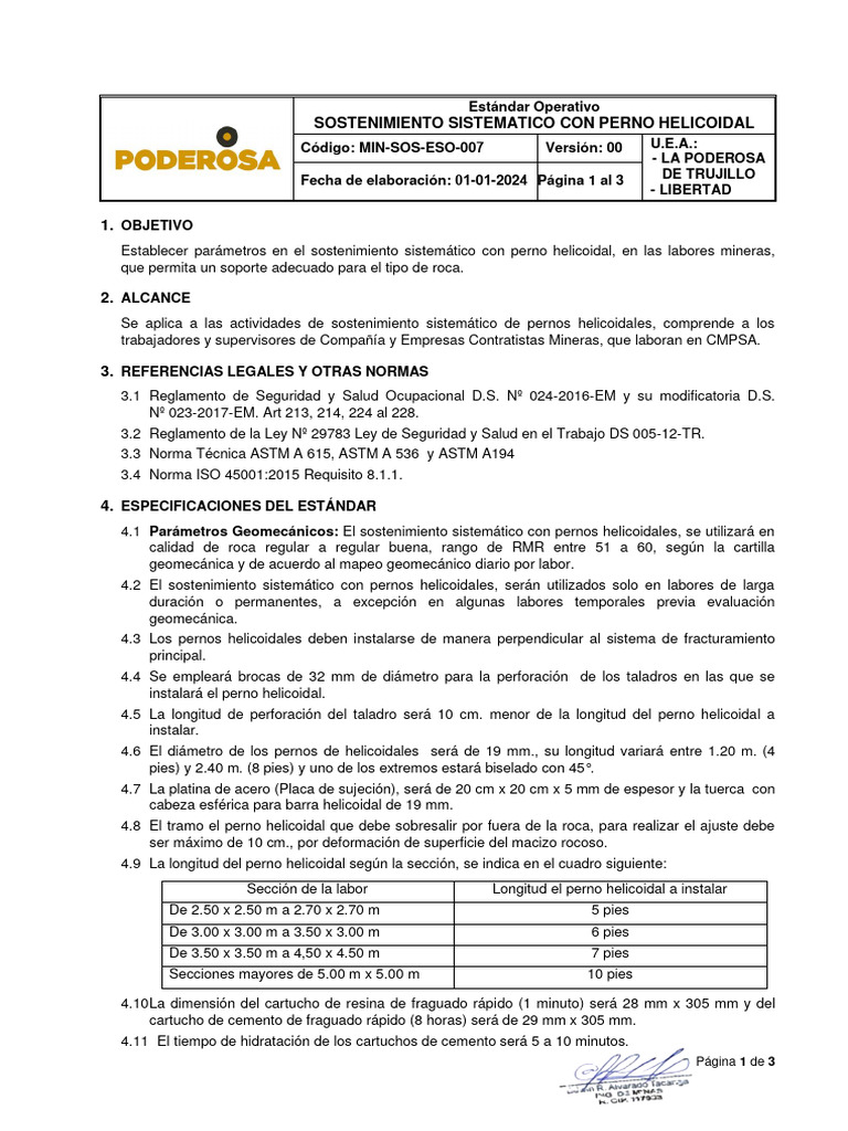 Estándar Sost Perno Helicoidal | PDF | Perforación | Tornillo