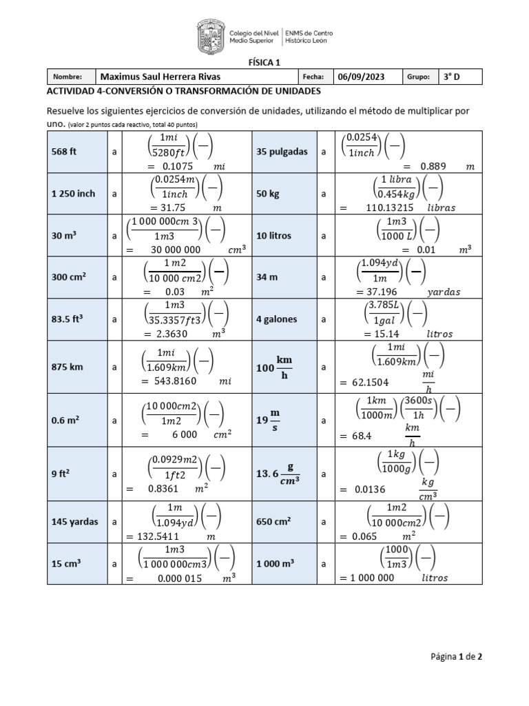 Actividad 4-Conversion o Transformacion de Un | PDF | Metrología ...