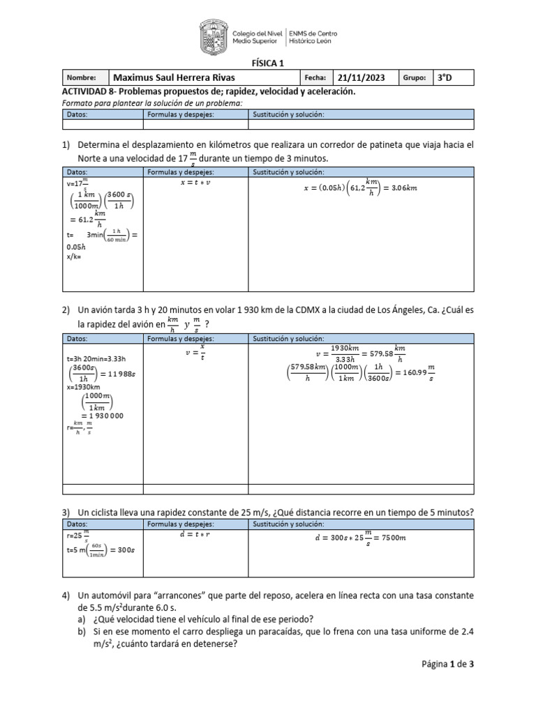 Actividad 8-Rapidez-Velocidad y Aceleracion | PDF | Velocidad | Movimiento (física)