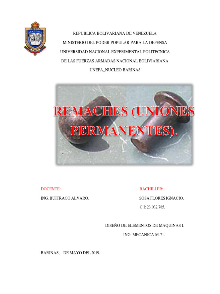 Remaches (Uniones Permanentes | PDF | Remache | Ingeniería de Edificación