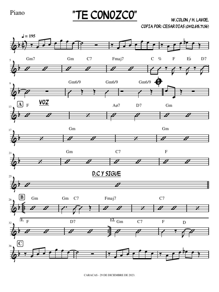 Te Conozco Piano | PDF