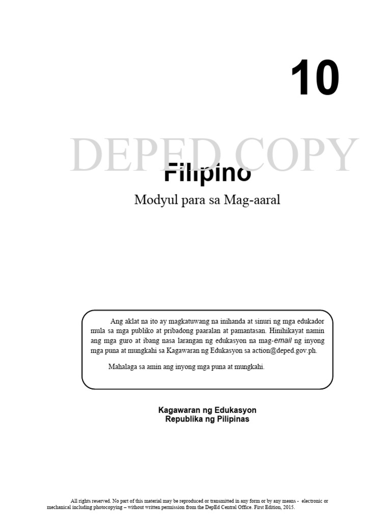 Dokumen - Tips Filipino Module Grade 10 Deped | PDF