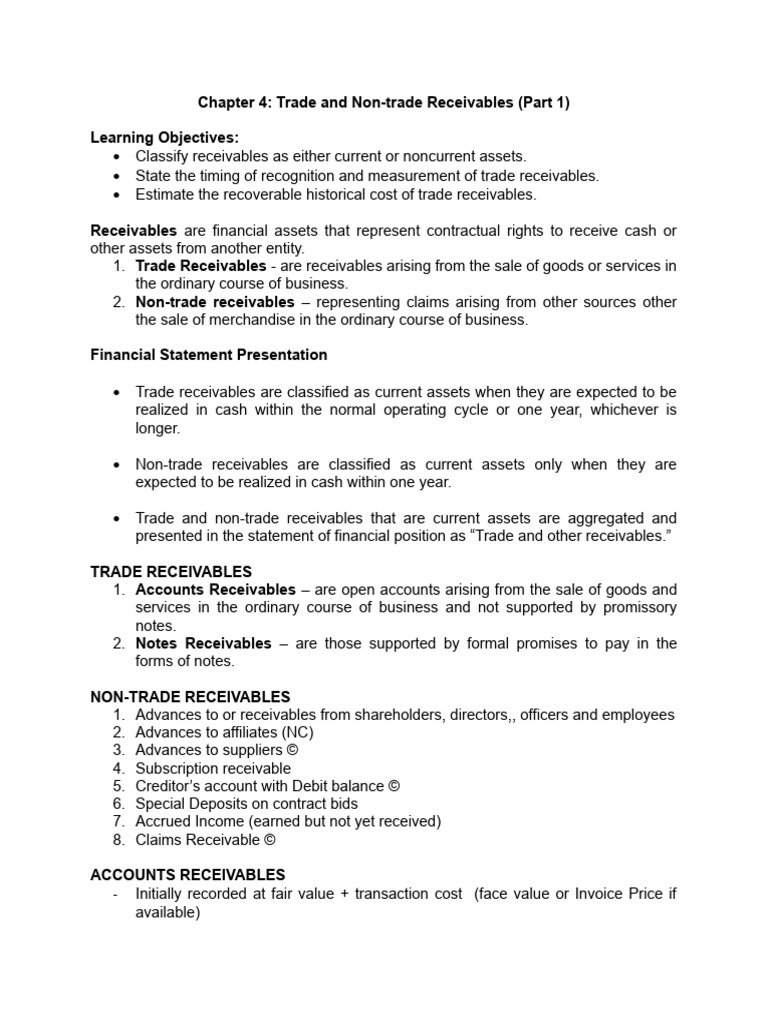 Chapter 4 Lecture Trade and Non Trade Receivables Part 1 Student | PDF ...