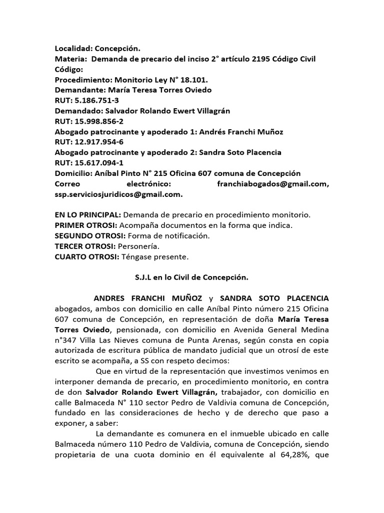 Demanda de Precario en Concepción | PDF | Justicia | Crimen y violencia