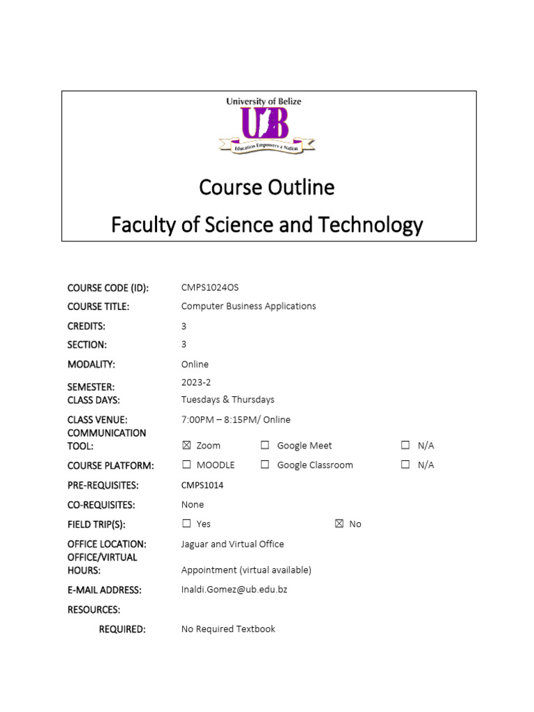COURSE OUTLINE 2023 - 2 - CMPS1024 Inaldi Gomez - OS3 | PDF | Apa Style | World Wide Web