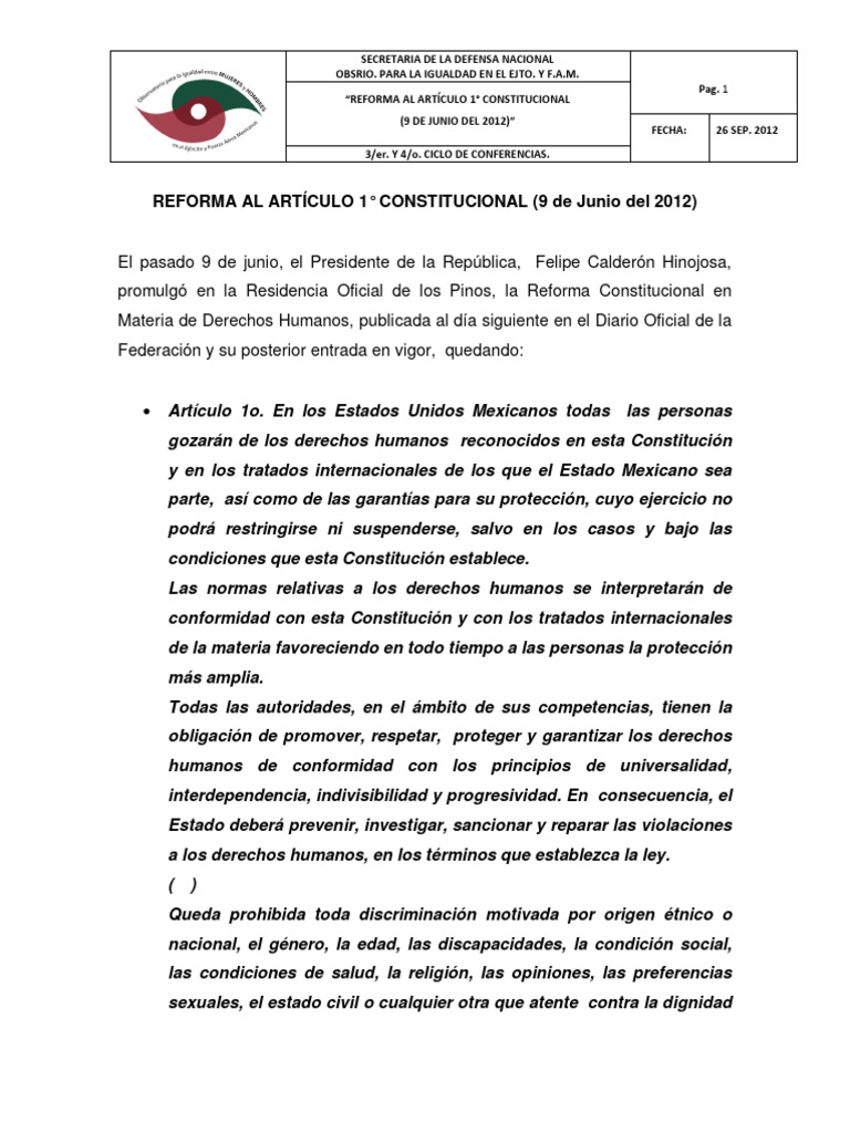 4 REFORMA ARTICULO 1o CONSTITUCIONAL | PDF | Derechos humanos ...