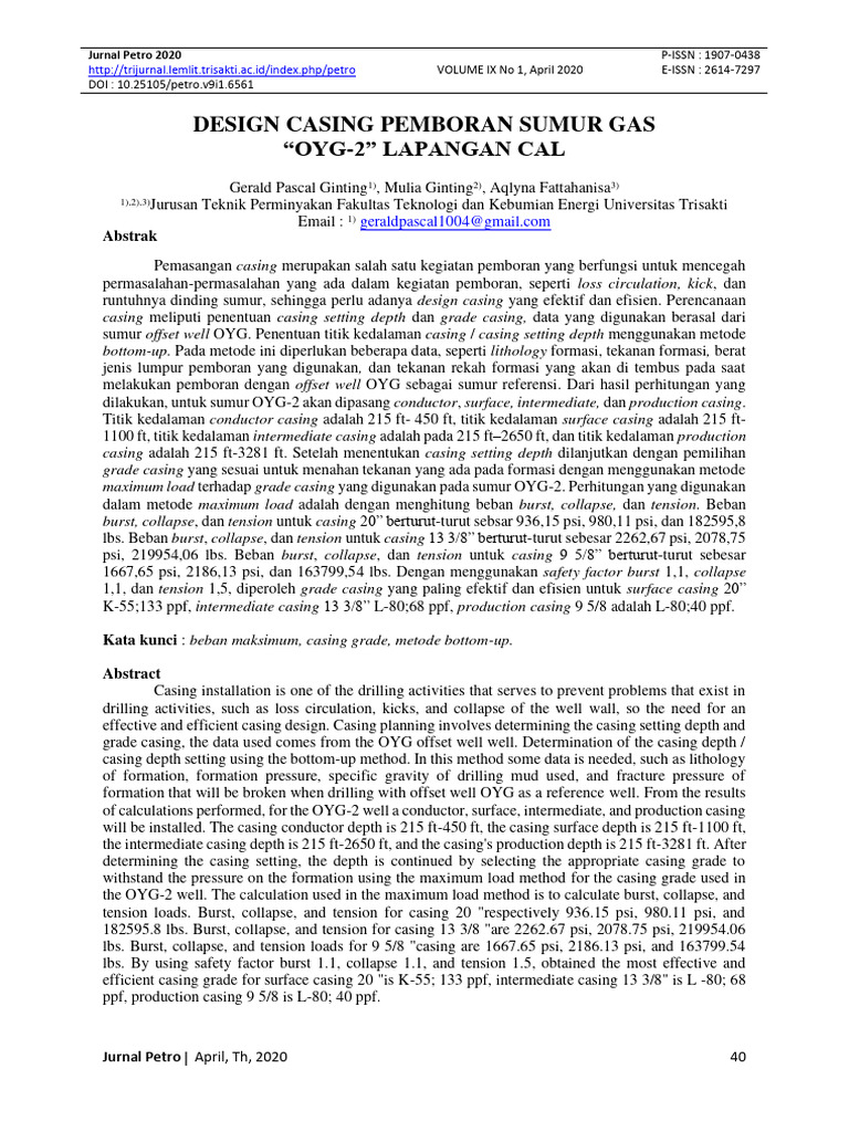 Desain Casing Sumur Gas OYG-2 | PDF | Teknologi & Rekayasa