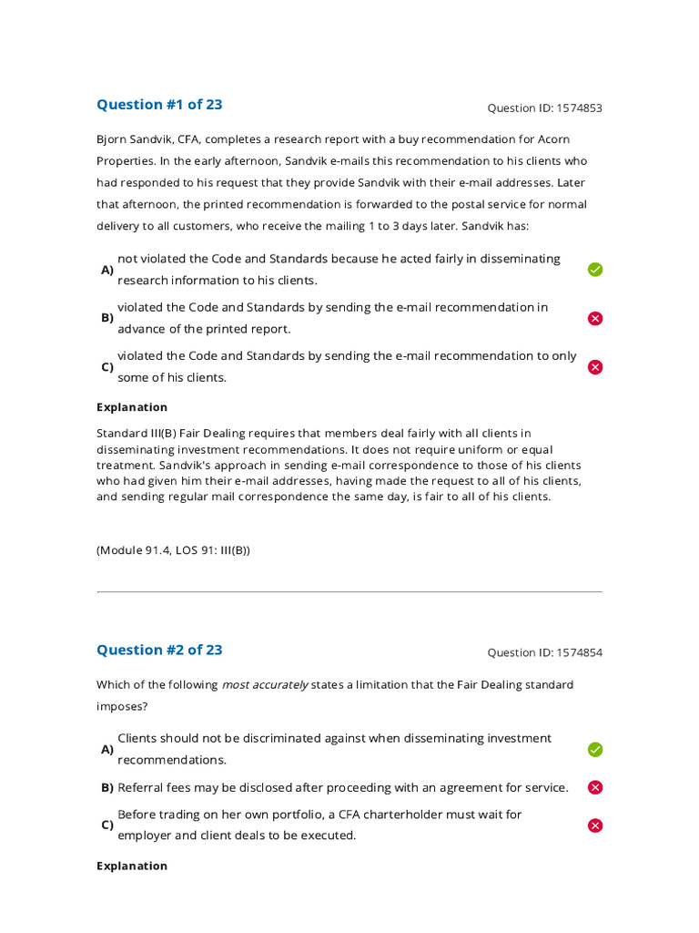 Reading 91.4 Guidance For Standards III (A) and III (B) - Answers | PDF ...