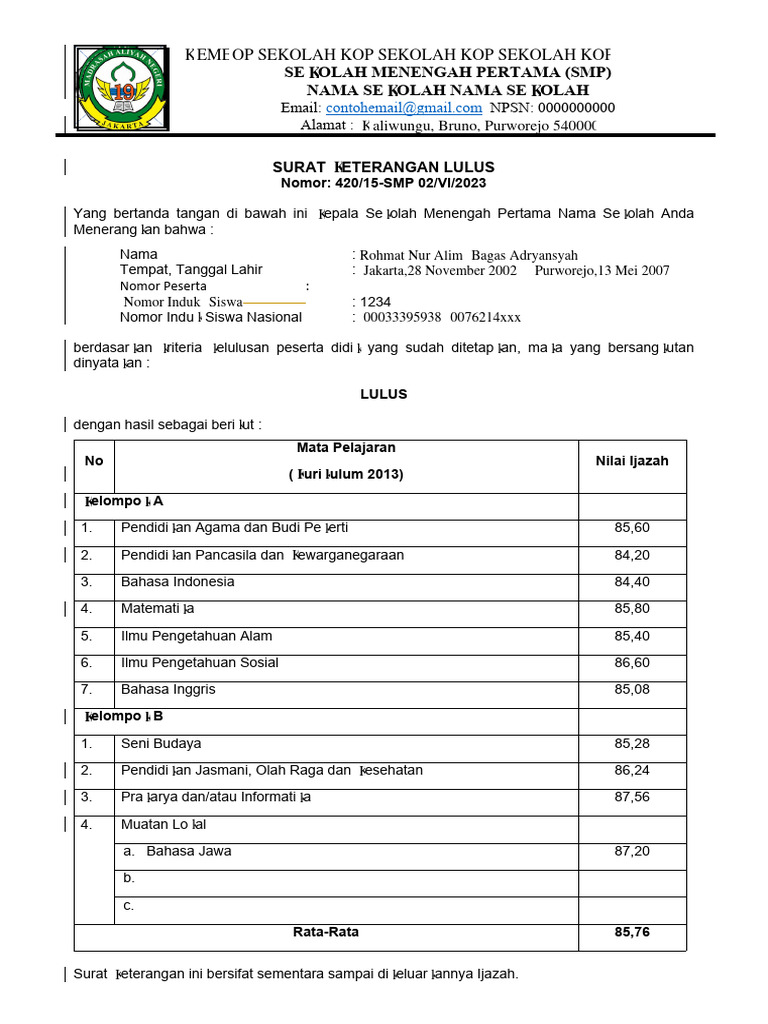 SKL Nilai Ijazah (Simulasi) | PDF