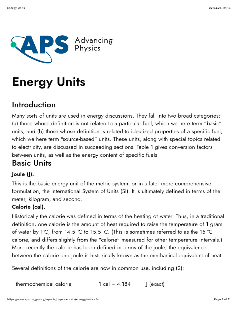 Energy Units | Download Free PDF | Calorie | Barrel (Unit)
