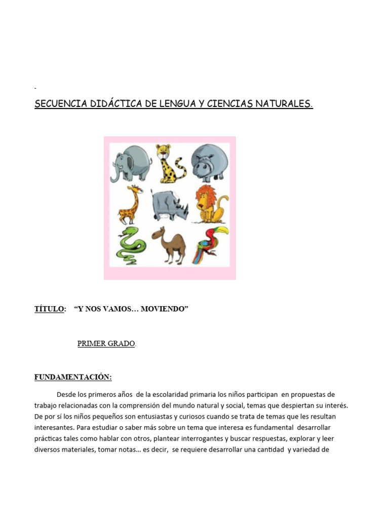 SECUENCIa Lengua y Cs Naturales Los Animales | PDF | Escritura