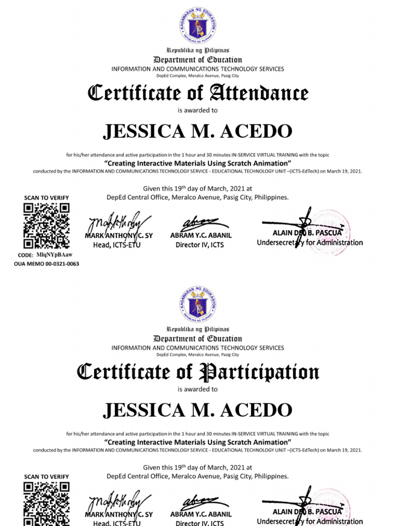 Creating Interactive Materials Using Scratch Animation - Certificates | PDF