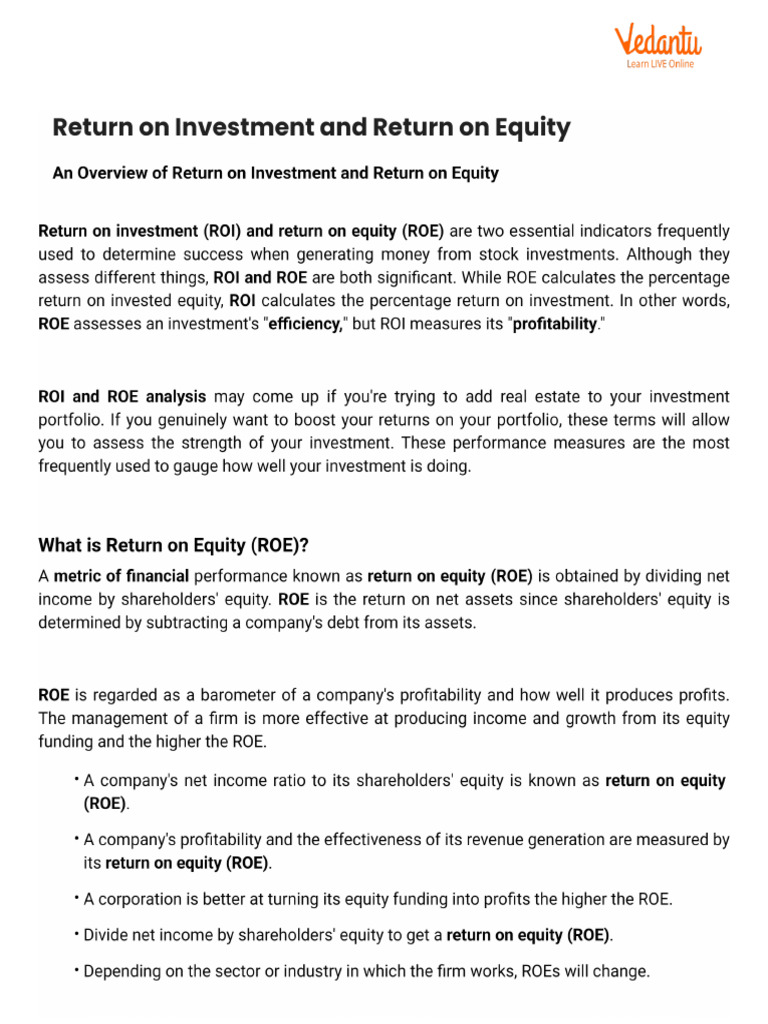 Return On Investment and Return On Equity | PDF