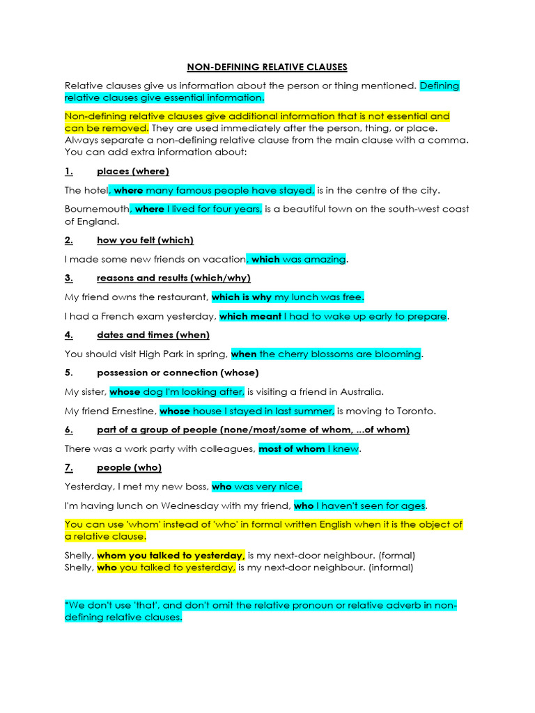 Understanding Non-Defining Relative Clauses | PDF