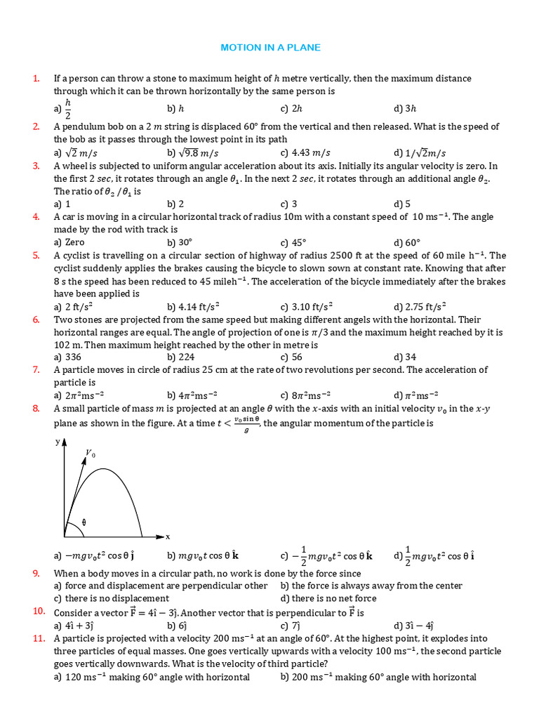 MCQ Motion in A Plane Physics | Download Free PDF | Acceleration | Mechanics
