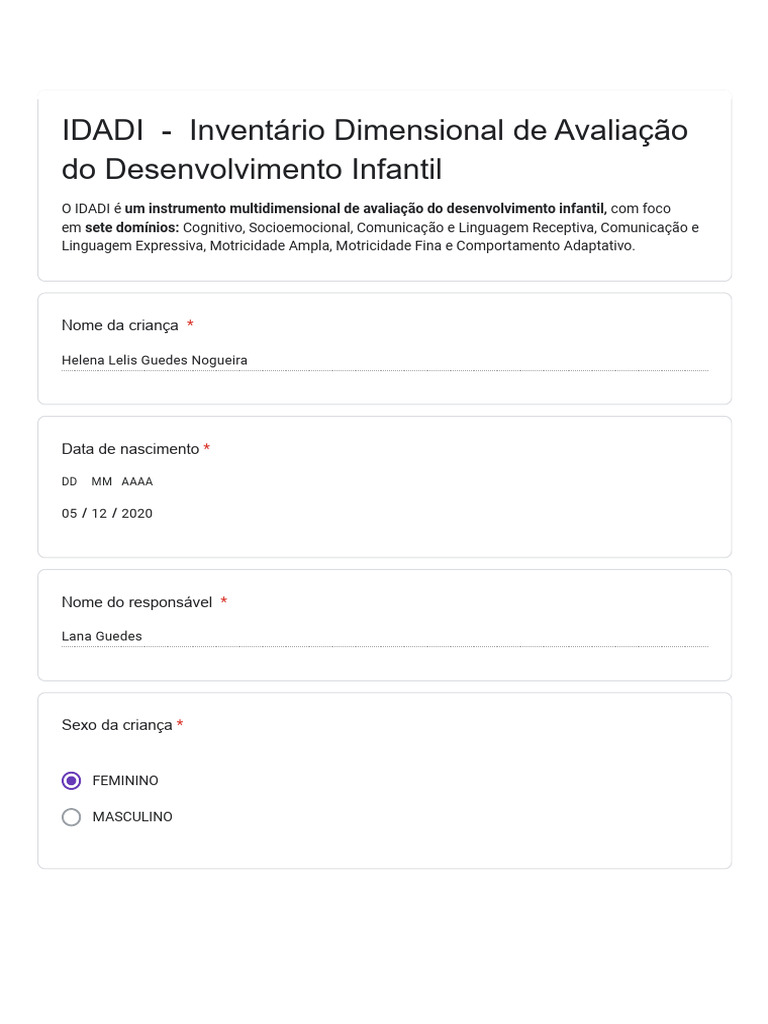 Avaliação IDADI do Desenvolvimento Infantil | PDF | Comunicação ...