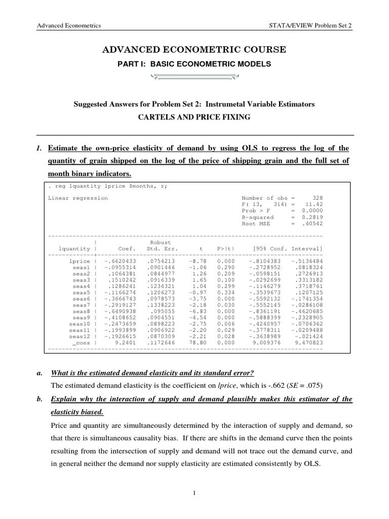 Stata Eview Problem Set 2 Sol | PDF | Demand | Elasticity (Economics)