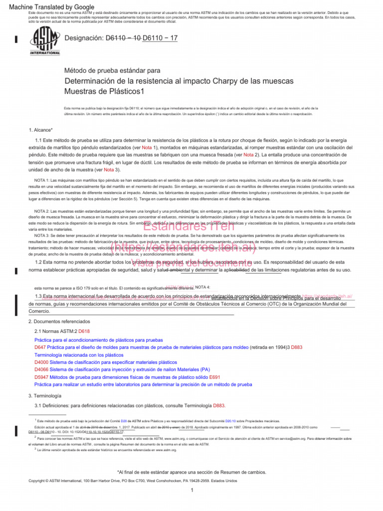 Español Norma Charpy - ASTM D6110-17 | PDF | Fractura | Calibración