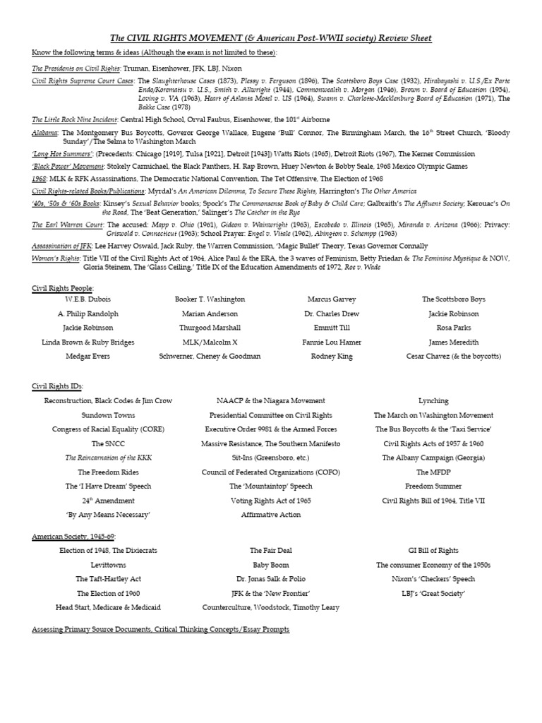 Chapter 35-37 Civil Rights 50s-60s Society - REVIEW SHEET 2019 | PDF ...