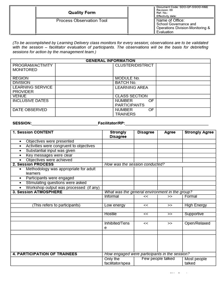 Process Observation Tool | PDF | Learning | Human Communication
