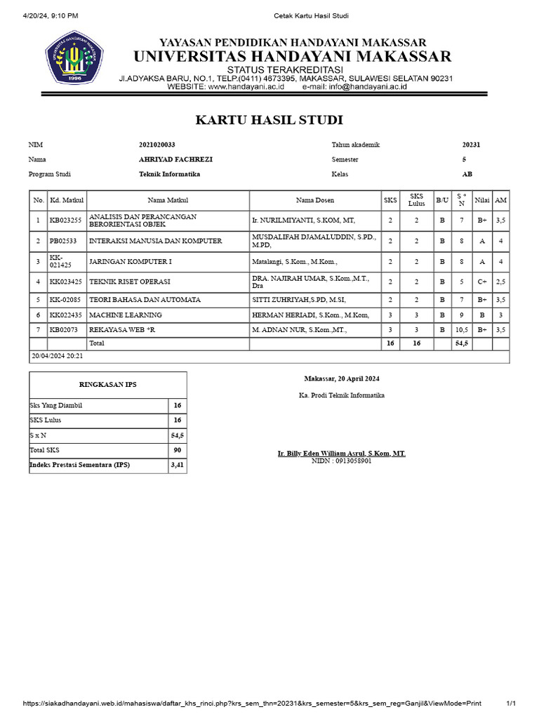 Cetak Kartu Hasil Studi | PDF