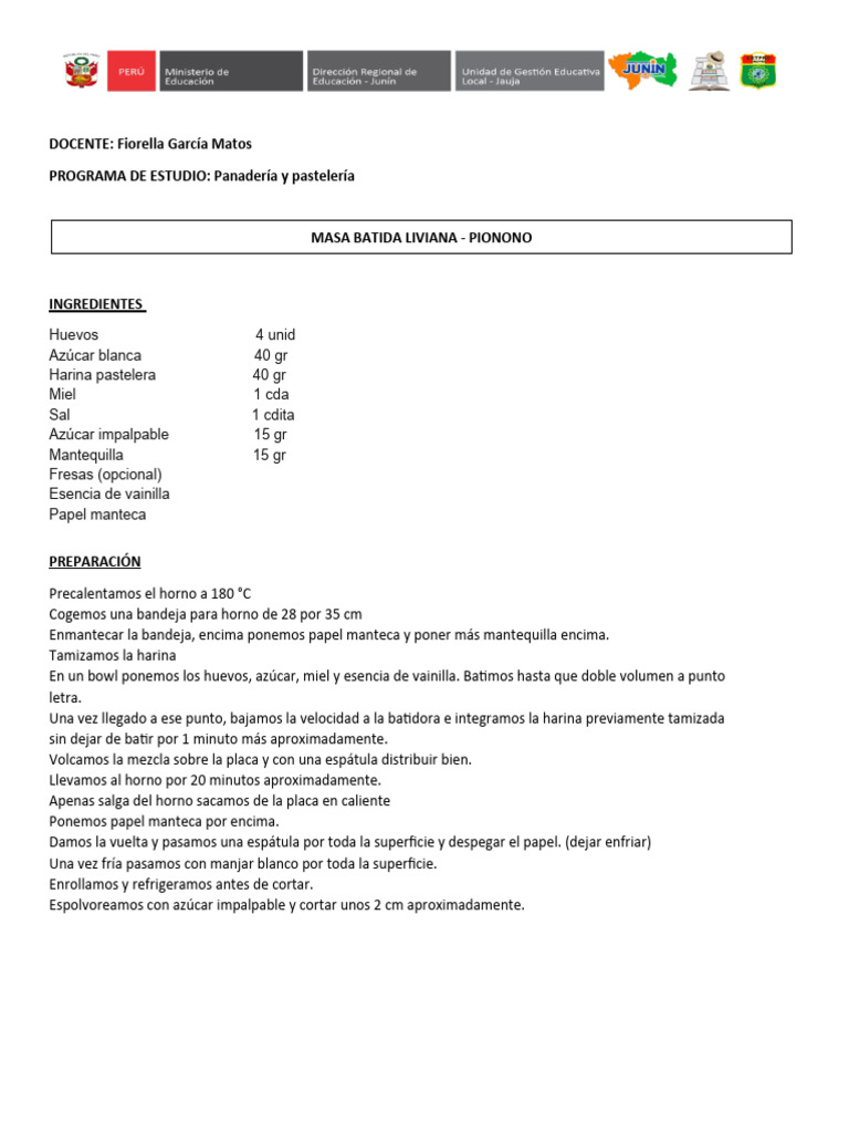 Masa Batida Liviana - Pionono | PDF