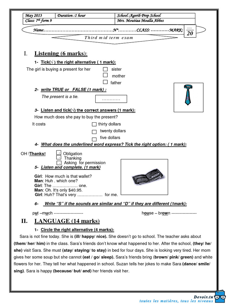 7th Grade Exam | PDF