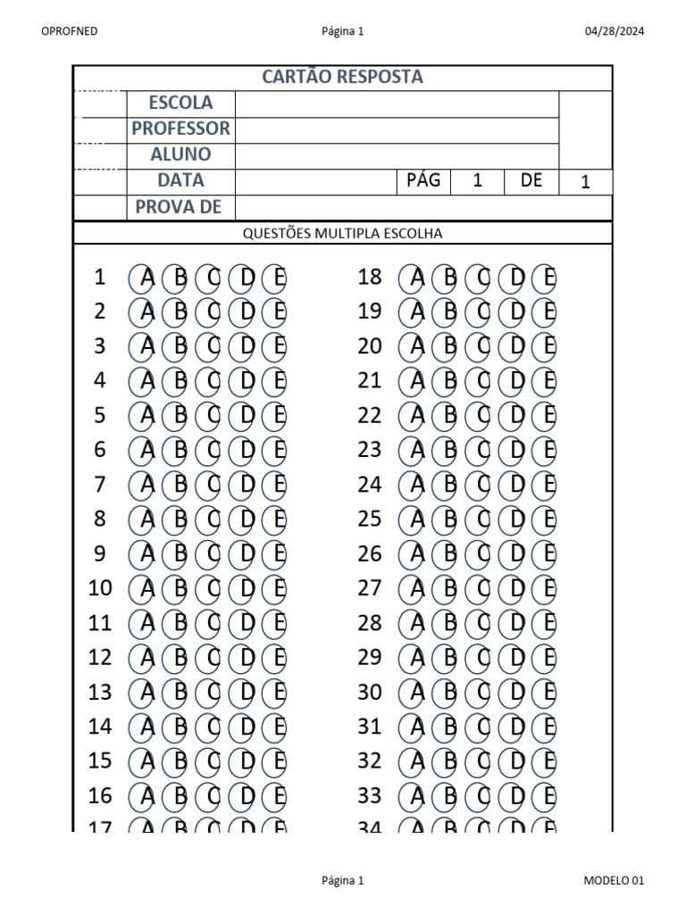 Modelo de Cartã o de Resposta | PDF