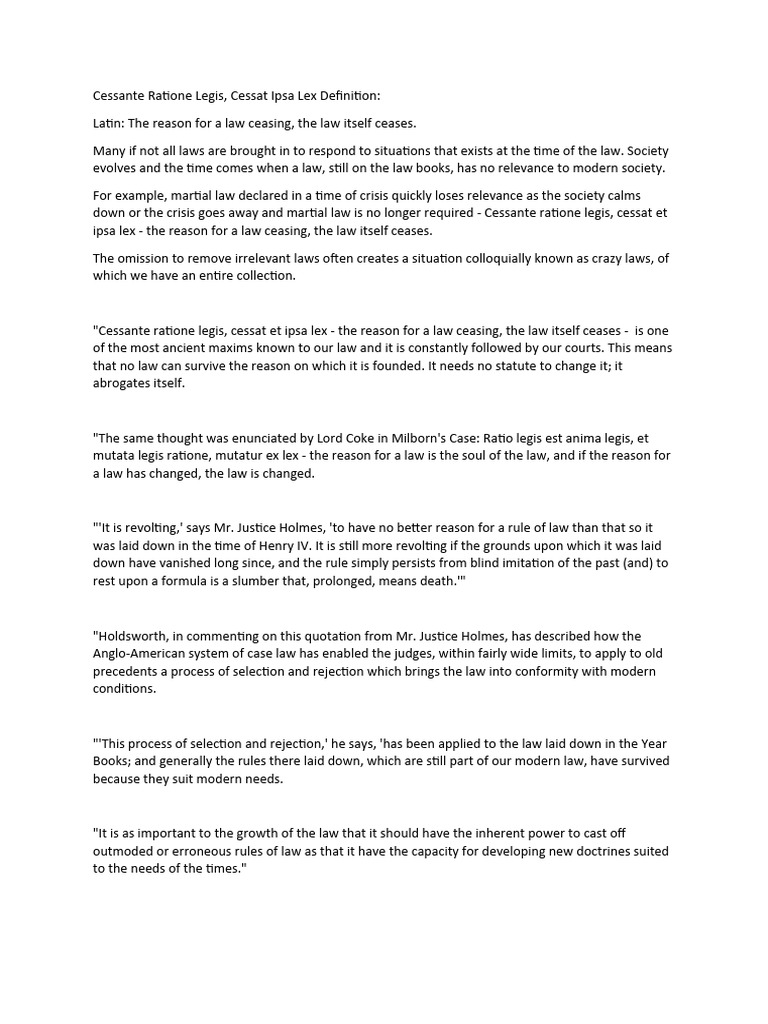 Cessante Ratione Legis Explained | PDF | Reason | Precedent