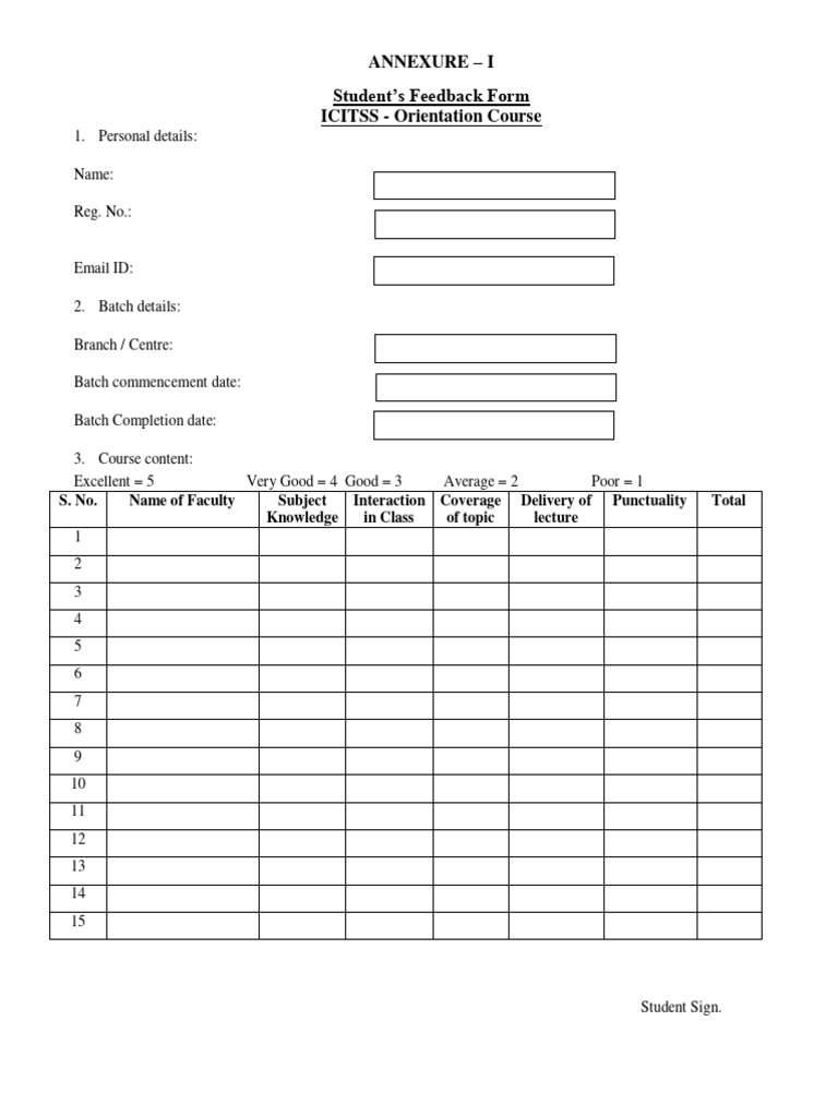 Feedback Form Orientation Course | PDF