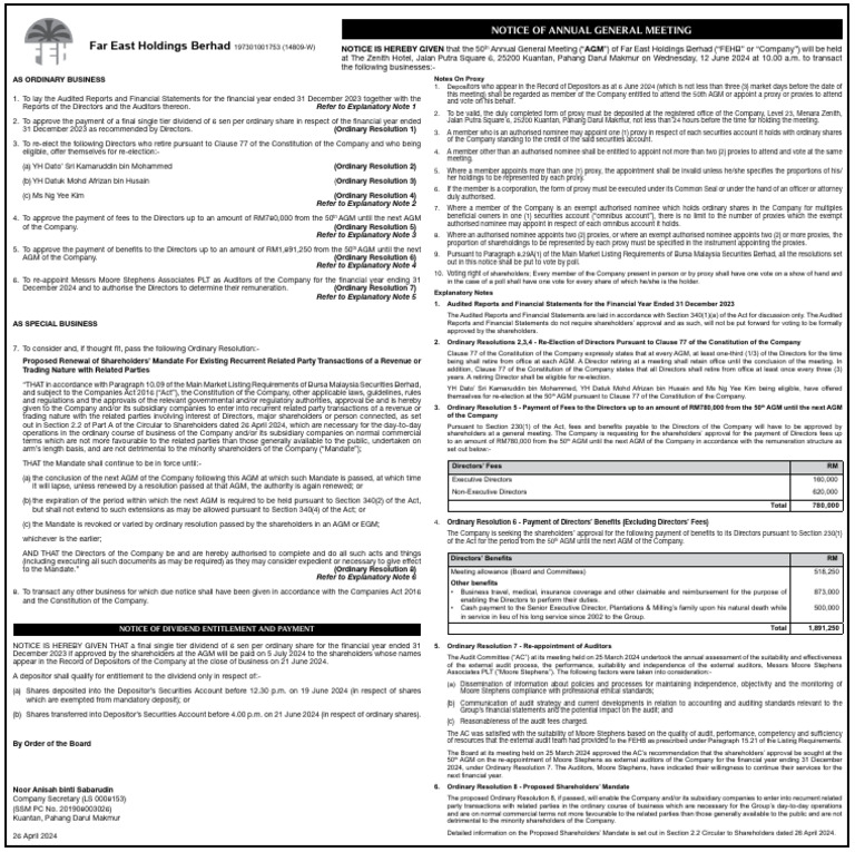 Notice of 50th AGM | PDF | Audit | Dividend