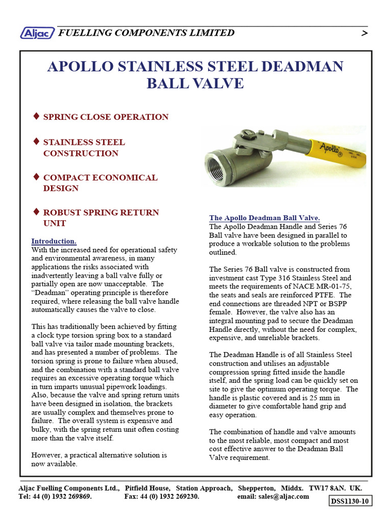 Stainless Steel Apollo Valves | PDF | Valve | Equipment