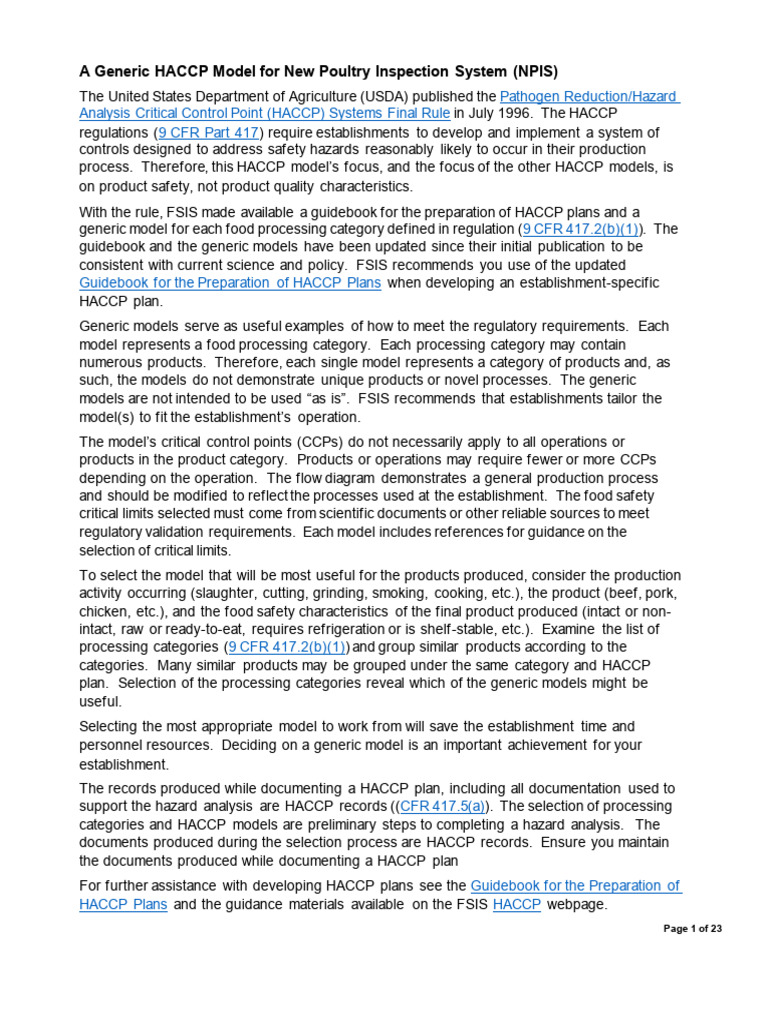 HACCP Model NPIS Poultry Slaughter | PDF | Hazard Analysis And Critical ...