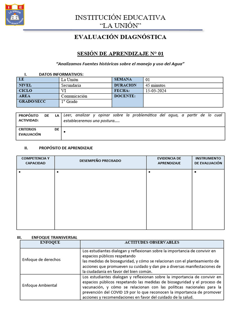 Esquema de Sesión de Aprendizaje 2024 | PDF | Evaluación | Aprendizaje