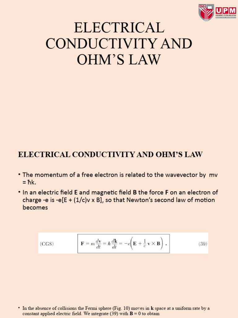 Electrical Conductivity and Ohms Law | PDF | Electrical Resistivity And Conductivity | Electron