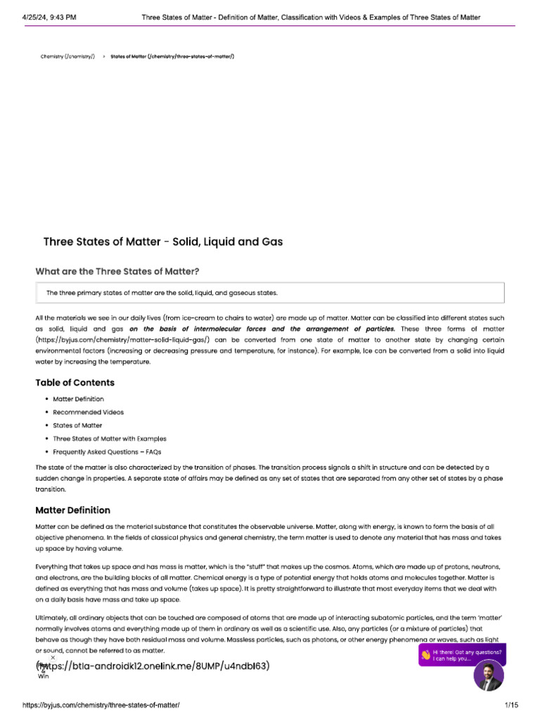 Three States of Matter - SOLID LIQUID GAS Version 2 | PDF