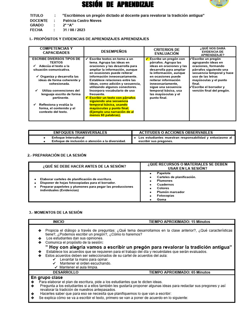 Escriben Pregones . | PDF | Aprendizaje | Comunicación humana