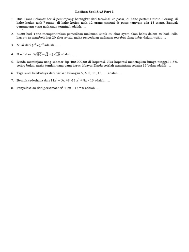 Bimbingan Latihan Soal SAJ Part 1 | PDF