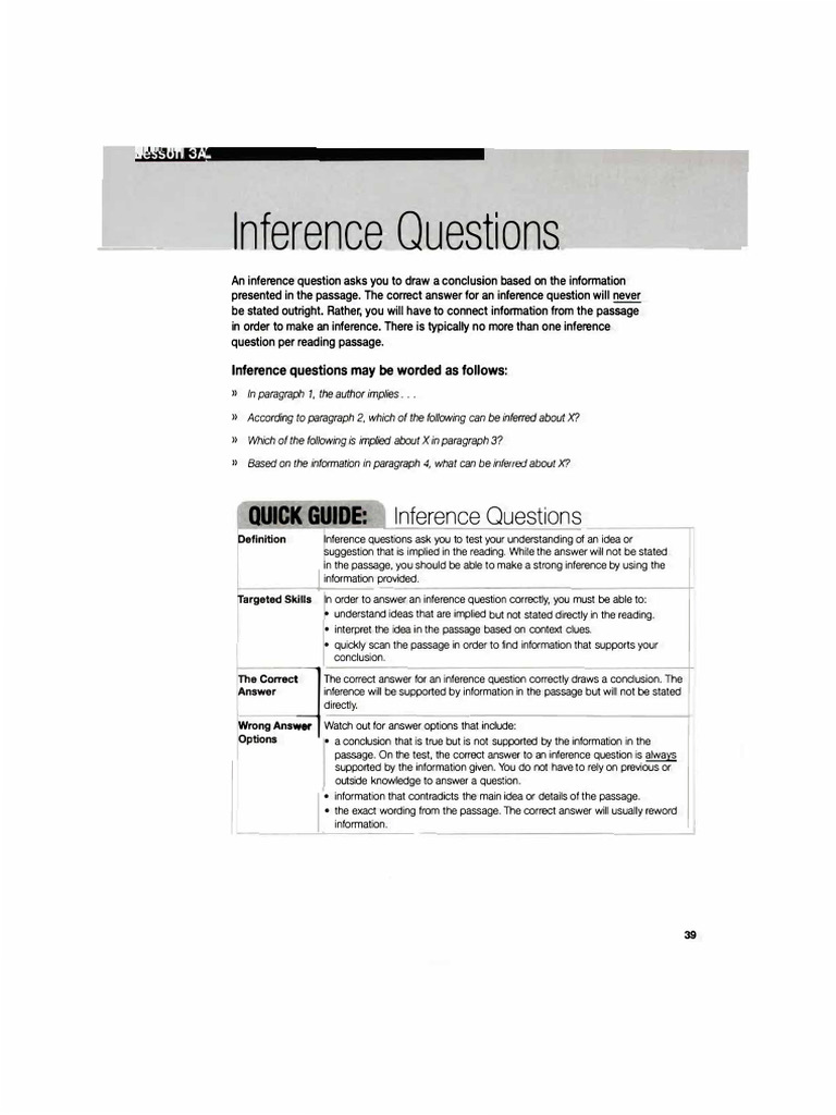 Inference & Vocabulary Questions | PDF | Inference | Calculator