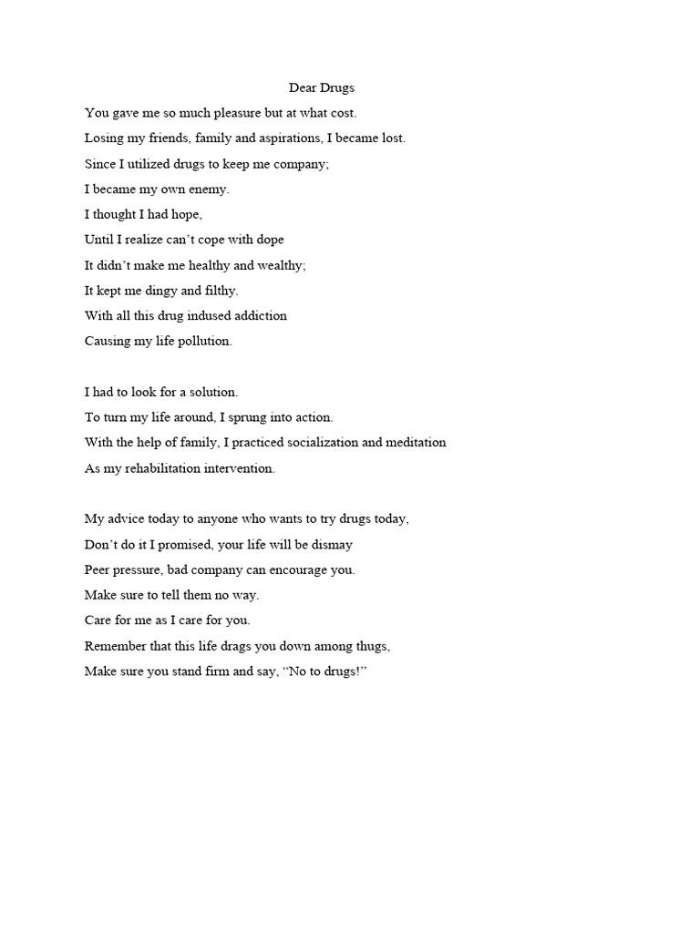 Dear Drugs Poem Sba | PDF