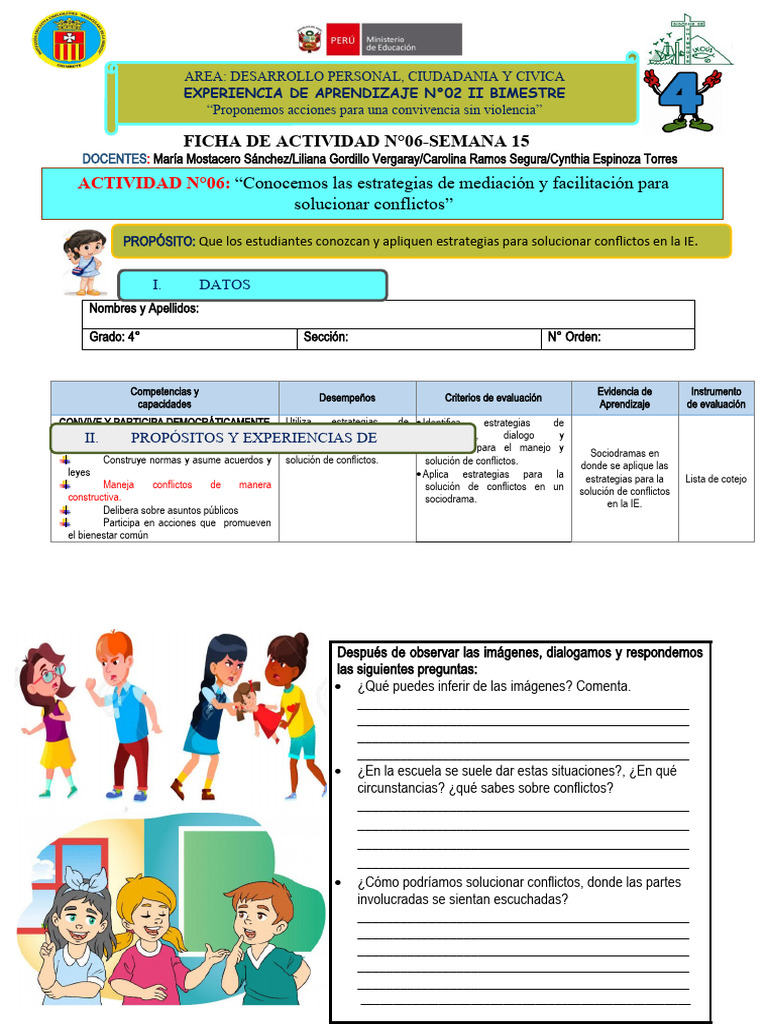 Eda2-4°grado - Semana15-Ficha de Aprendizaje-Dpcc4°-Ficha Aa-N°06-Iib | PDF | Mediación | Justicia
