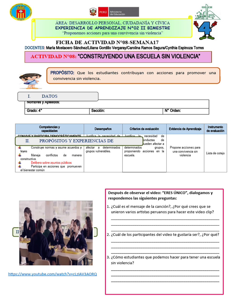 Eda2-4°grado - Semana17-Ficha de Aprendizaje - Dpcc4°-Ficha Aa-N°08-Iib | Descargar gratis PDF ...