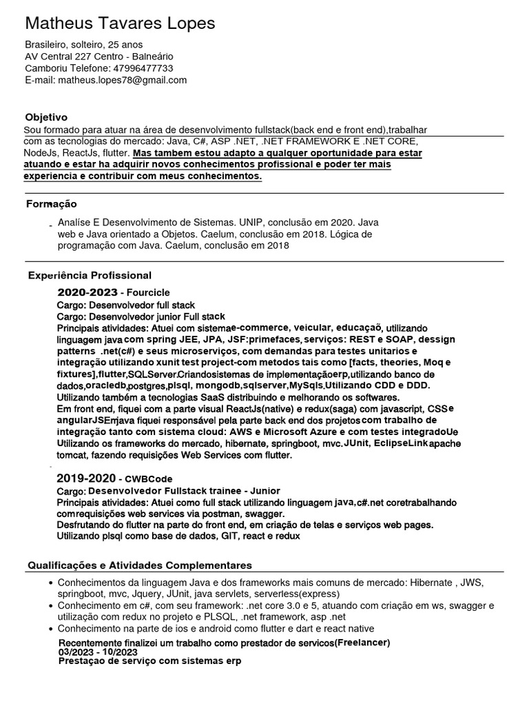 Desenvolvedor Full Stack: Matheus Lopes | PDF | Model-View – Controller ...